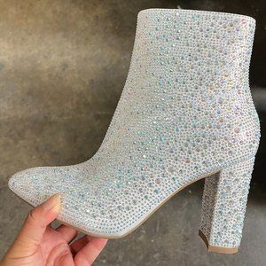 Shoes | New Silver Blingy Rhinestone Pointed Toe Chunky Heel Ankle ...